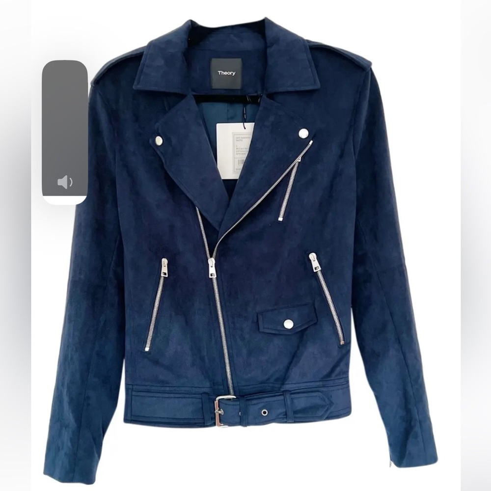 Theory Blue Suede Moto Jacket - Gem